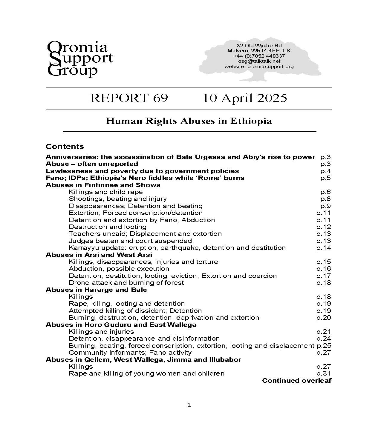 OSG Report 69: A Call for Global Action on Oromia’s Humanitarian ...