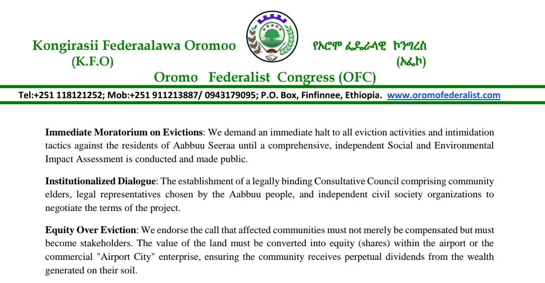 Oromo Congress Challenges Addis Mega Airport Project | Advocacy for Oromia